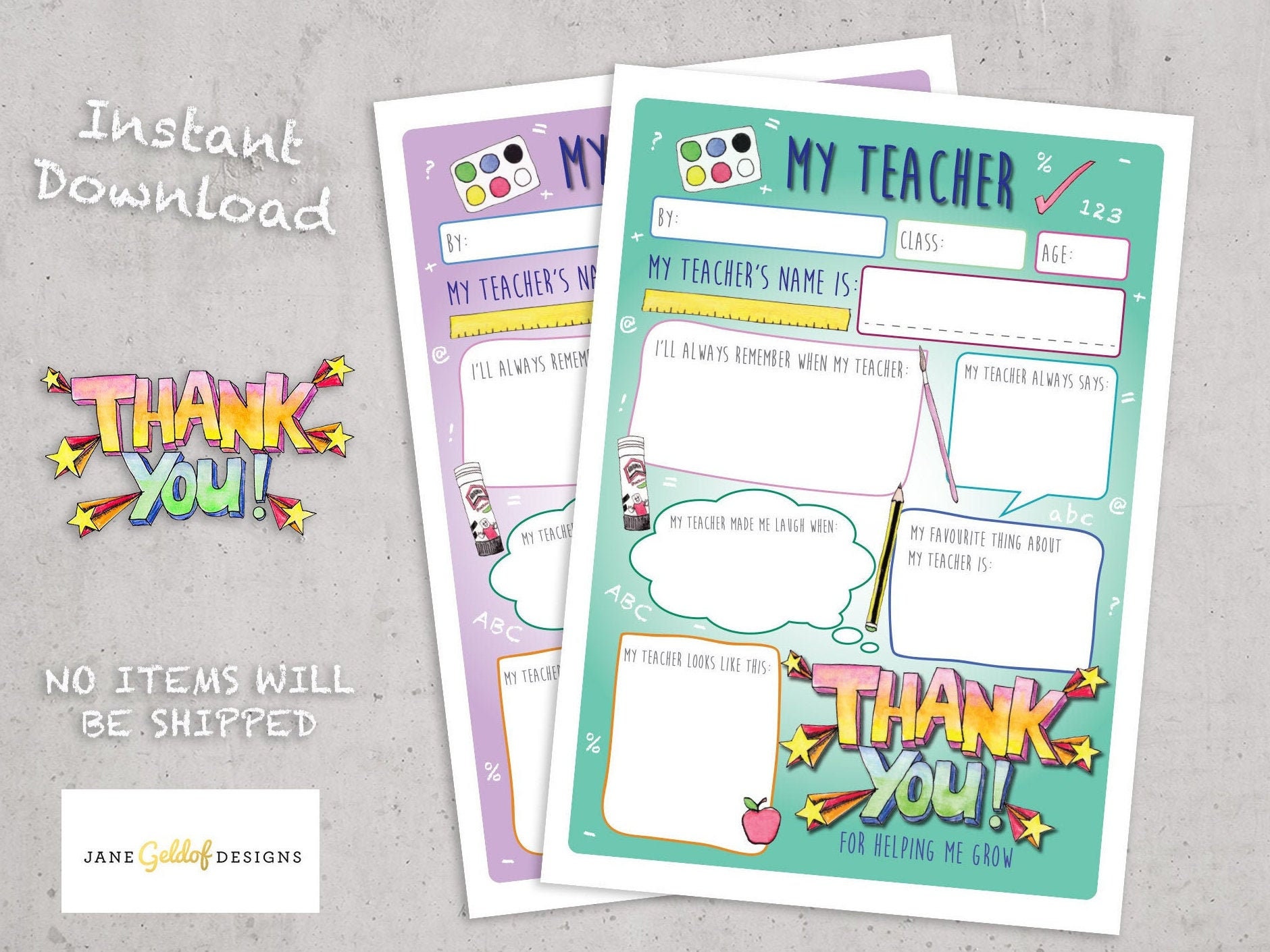 PRINTABLE Teacher Appreciation Page, Thank You Teacher A4 Download, All ...