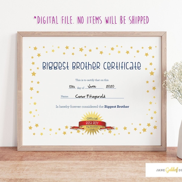 Big Brother Certificate - Etsy