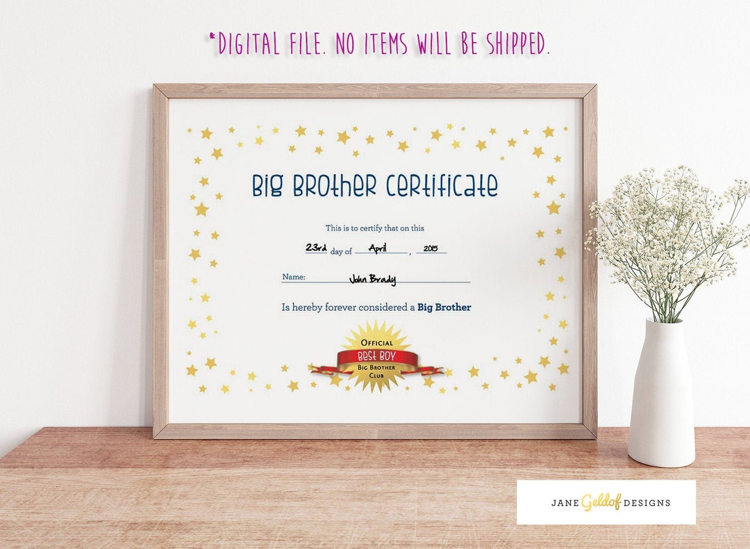 Big Brother Certificate, Big Brother Gift, Sibling Gift, New Baby Gift ...