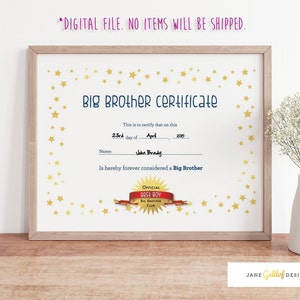 Big Brother Certificate, Big Brother Gift, Sibling Gift, New Baby Gift ...