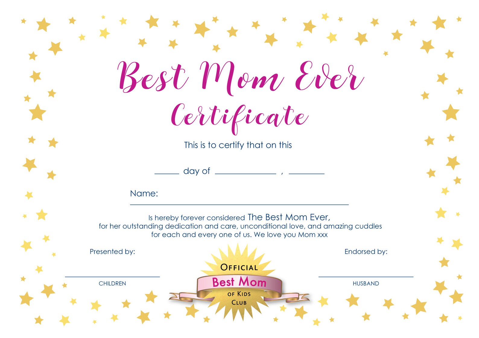 Best Mom Certificate - Gift for Mother's Day - Etsy