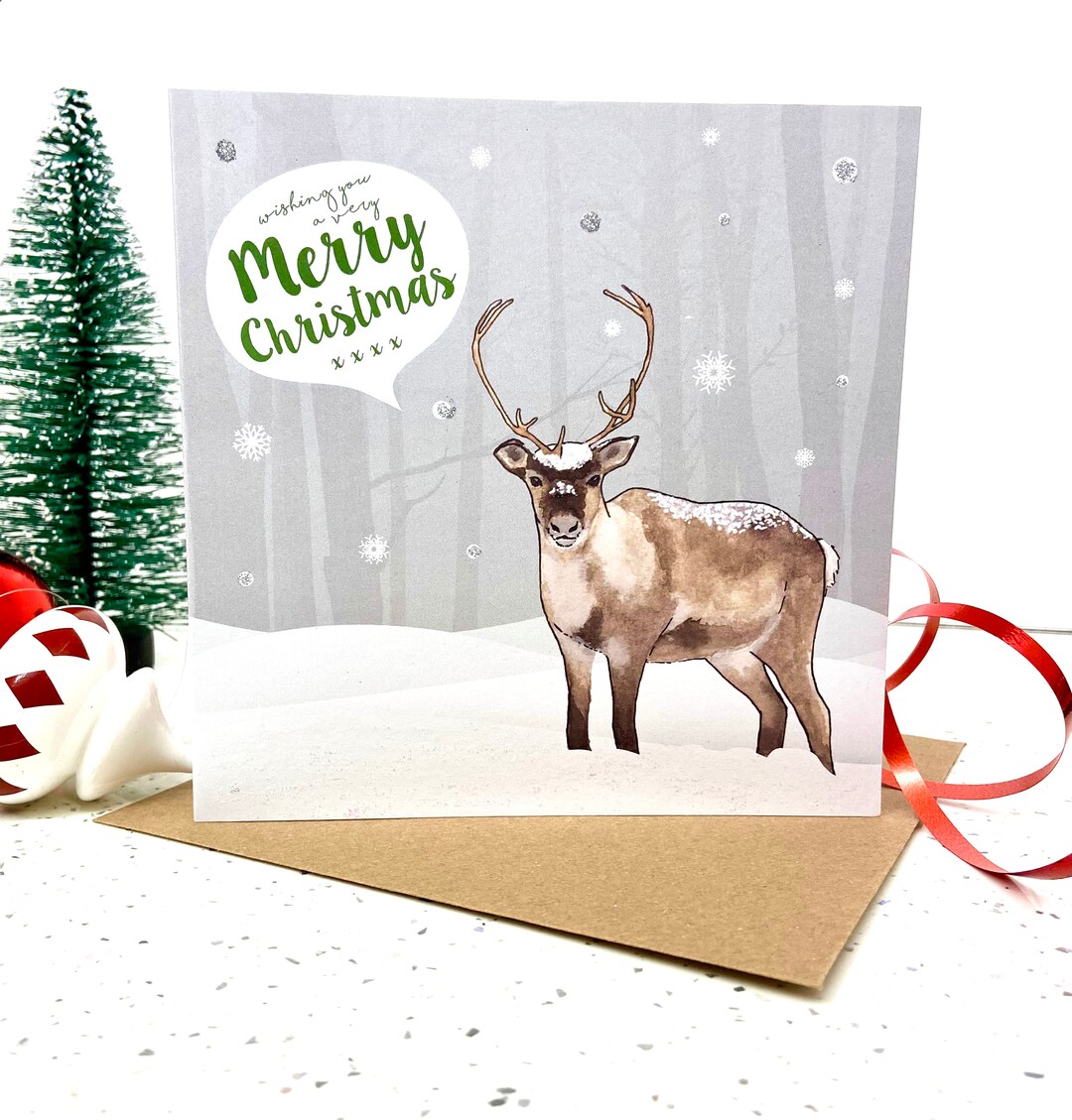 Reindeer Christmas Card, Reindeer Holiday Card, Cute Holiday Card ...