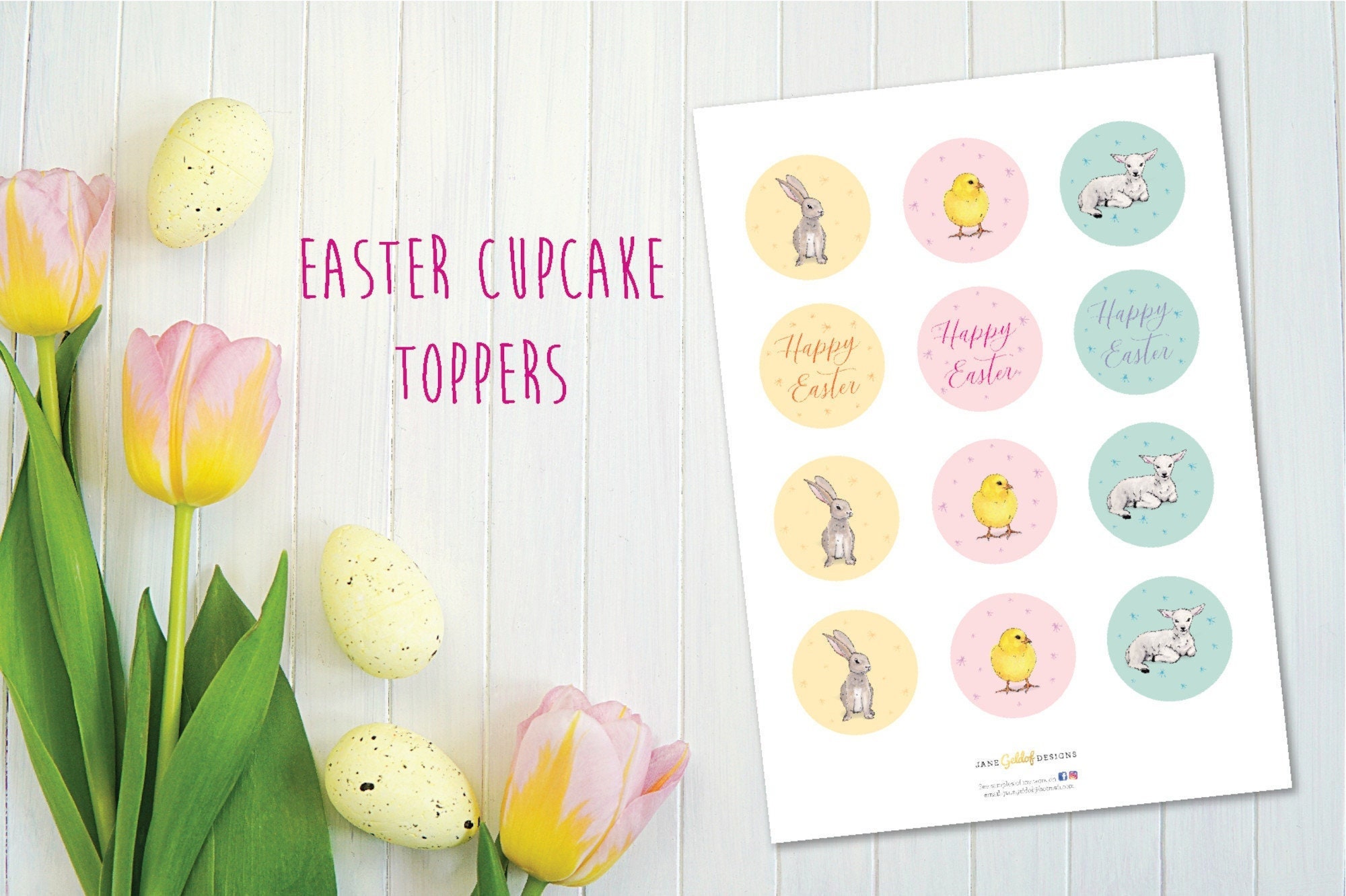 DIY Printable Easter Cupcake Toppers Bunny Cupcake Topper | Etsy