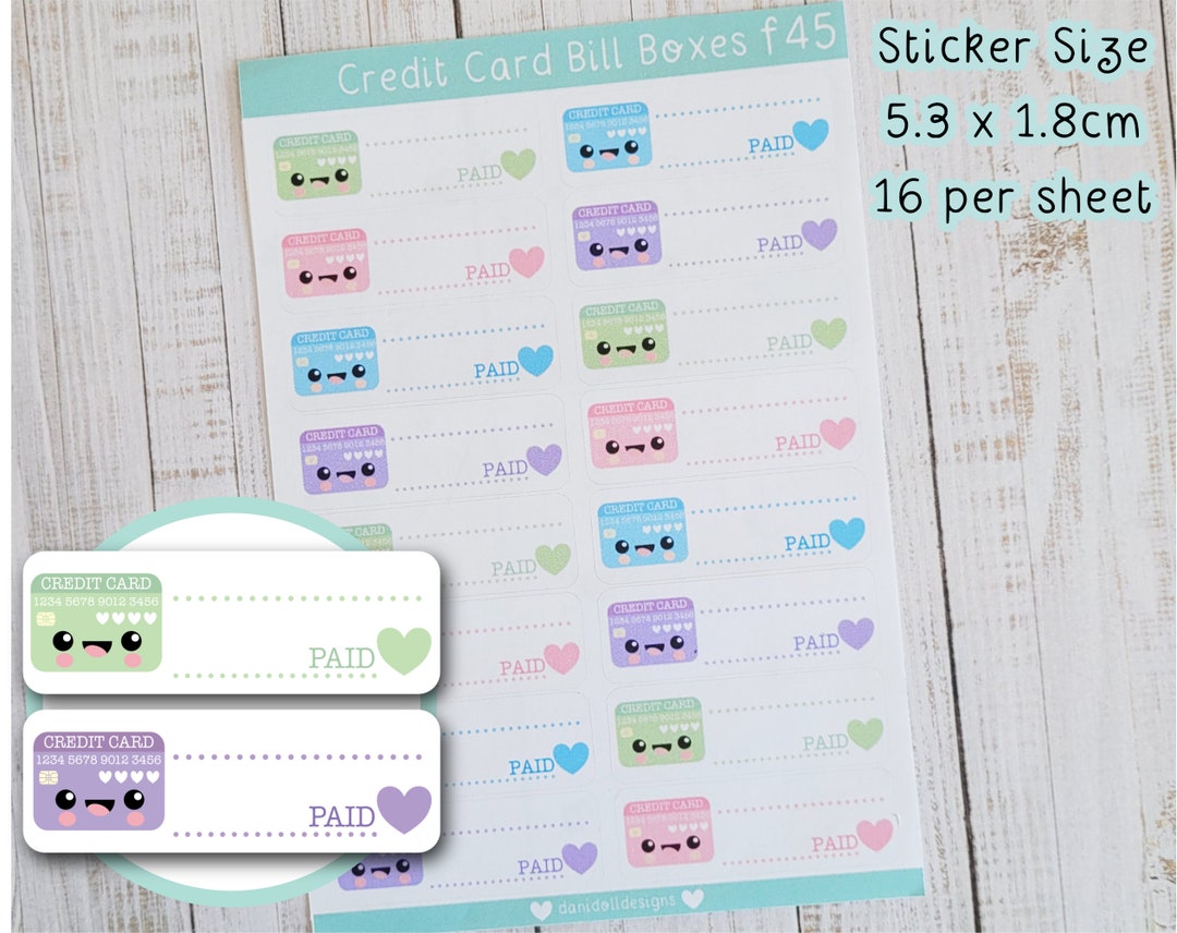 Credit Card Bill Cute Planner Box Stickers - CC Bill Reminder , Finance ...