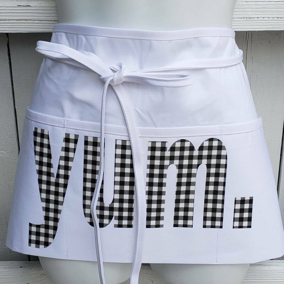 Apron White Half Apron Baking Apron YUM Cooking Apron Buffalo | Etsy