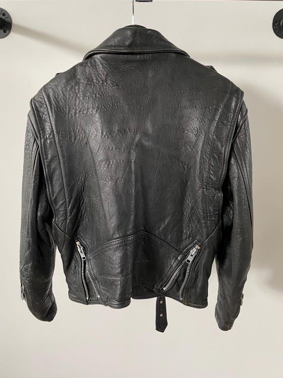 Vintage black leather perfecto jacket 90s buttery sof… - Gem