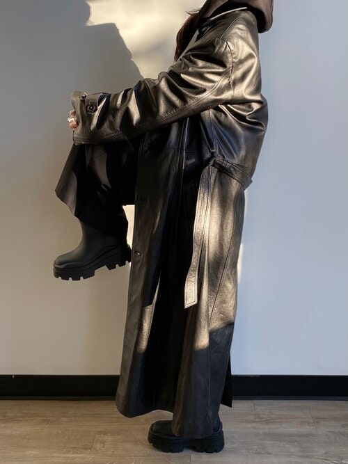 Vintage Maxi Leather Matrix Trench Jacket Belted Outerwear - Etsy