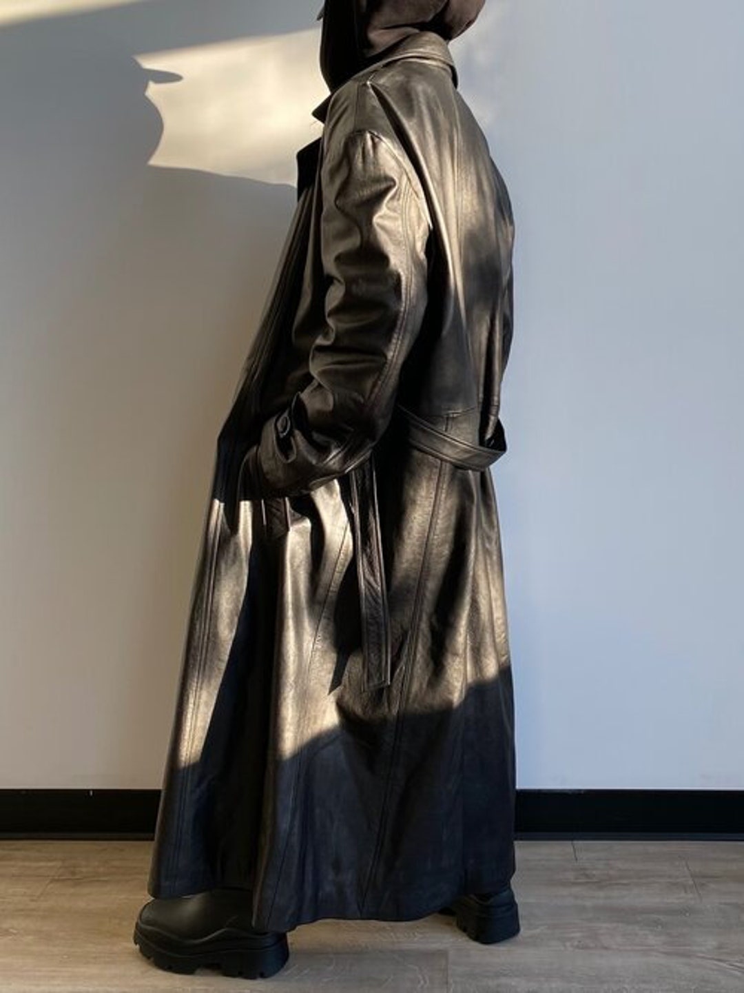 Vintage Maxi Leather Matrix Trench Jacket Belted Outerwear - Etsy