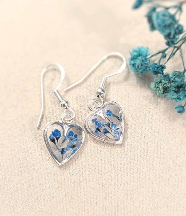 Real Flower Heart Earrings: Sterling Silver Dangle Drop Earrings - Etsy UK