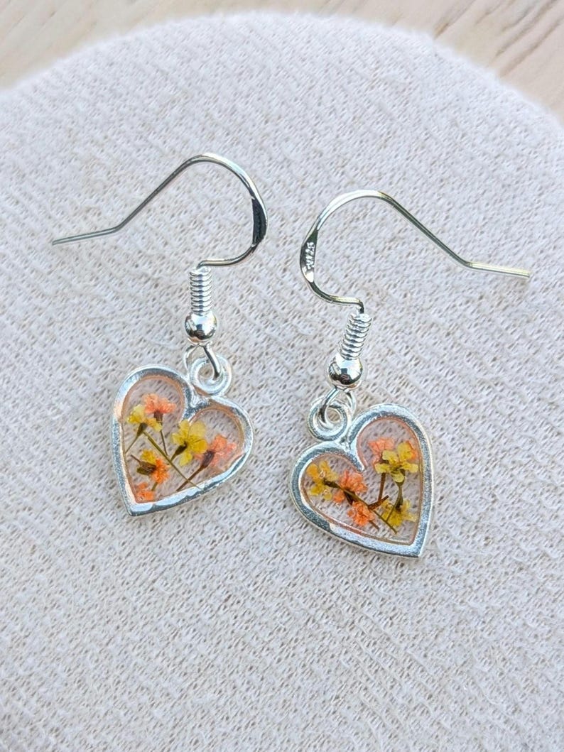 Real Flower Heart Earrings: Sterling Silver Dangle Drop Earrings - Etsy UK