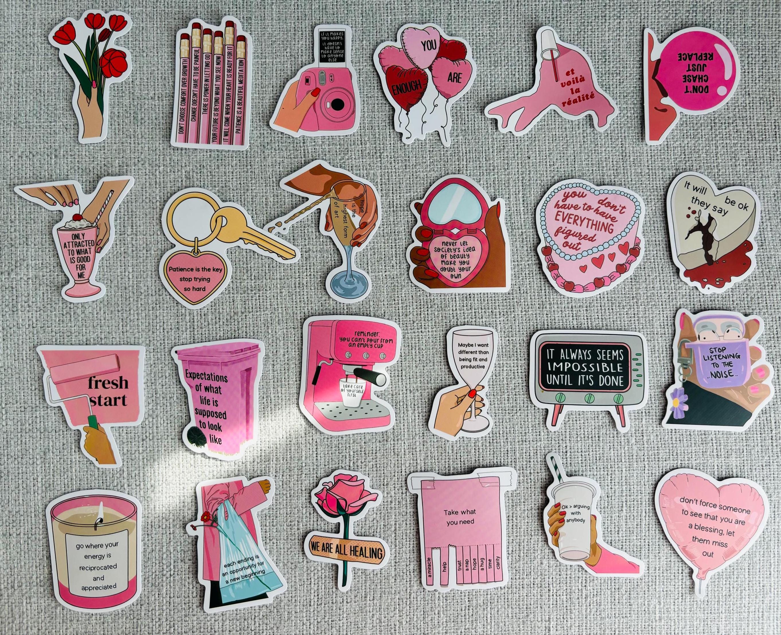 Motivational Affirmation Quote Sticker Bundle, Pink Love Myself Sticker ...