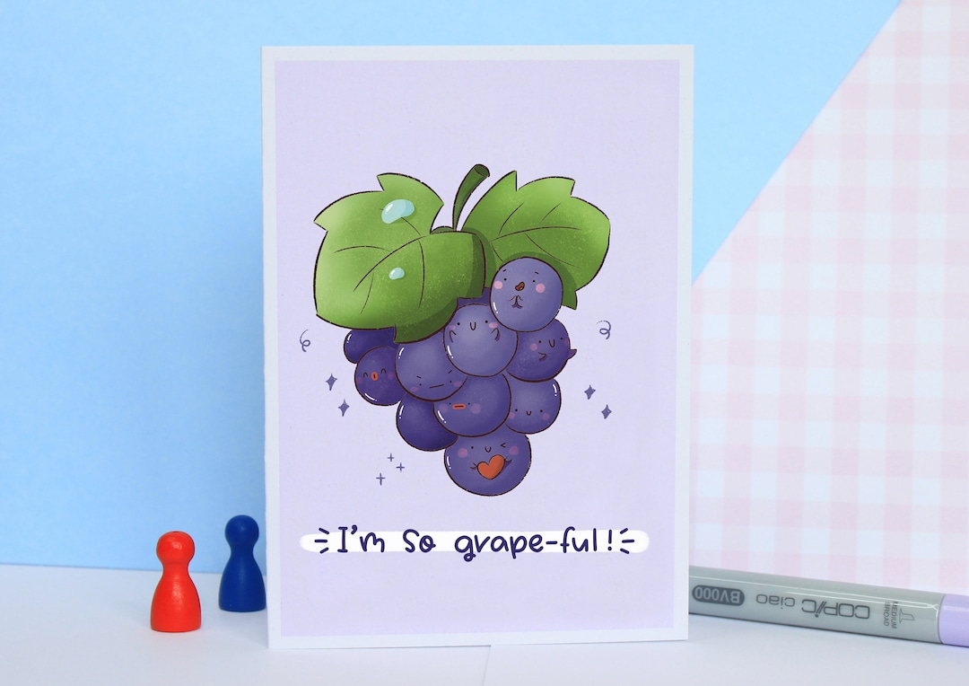 I Am Grateful Adorable Thank You Card With Grape - Etsy