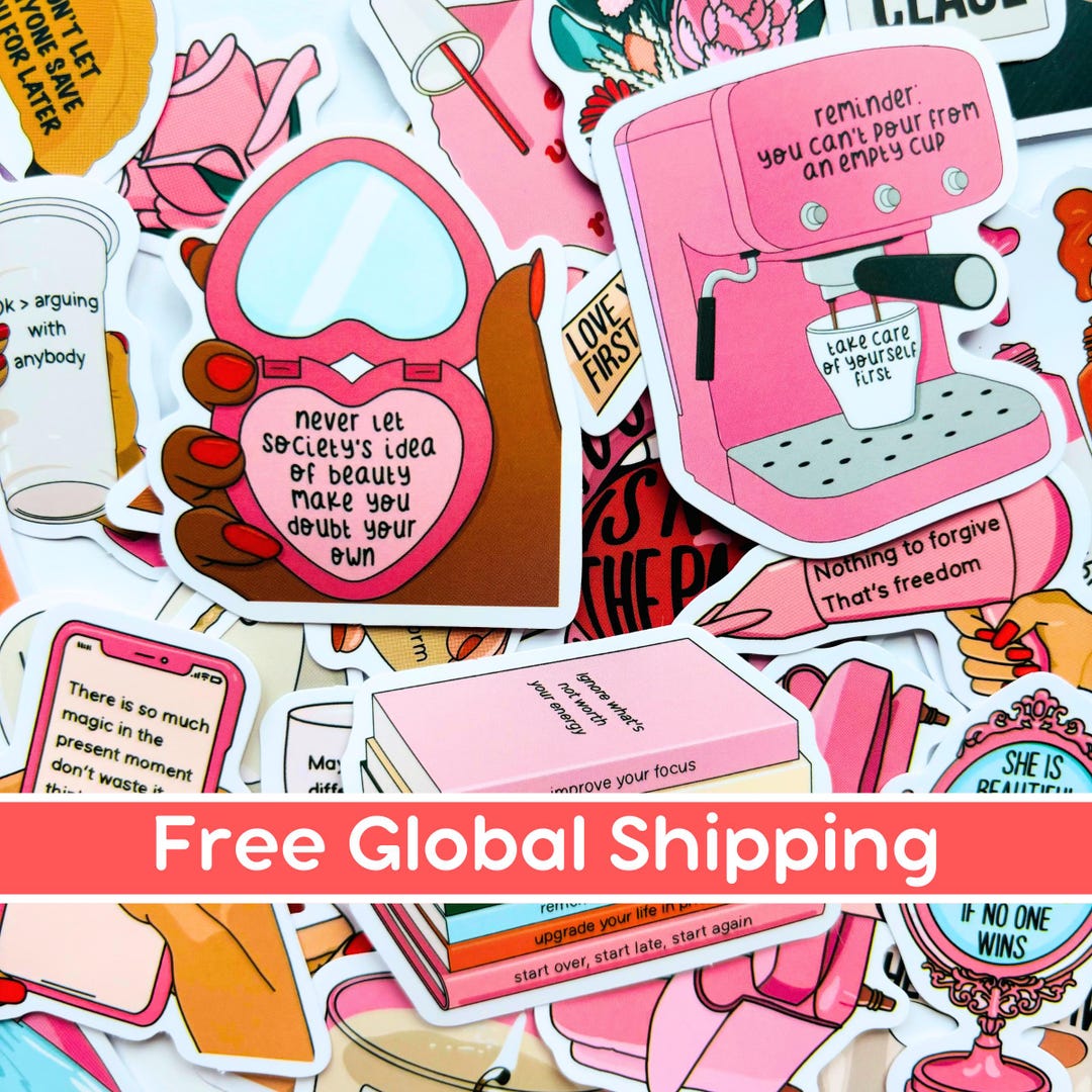 Motivational Affirmation Quote Sticker Bundle, Pink Love Myself Sticker ...