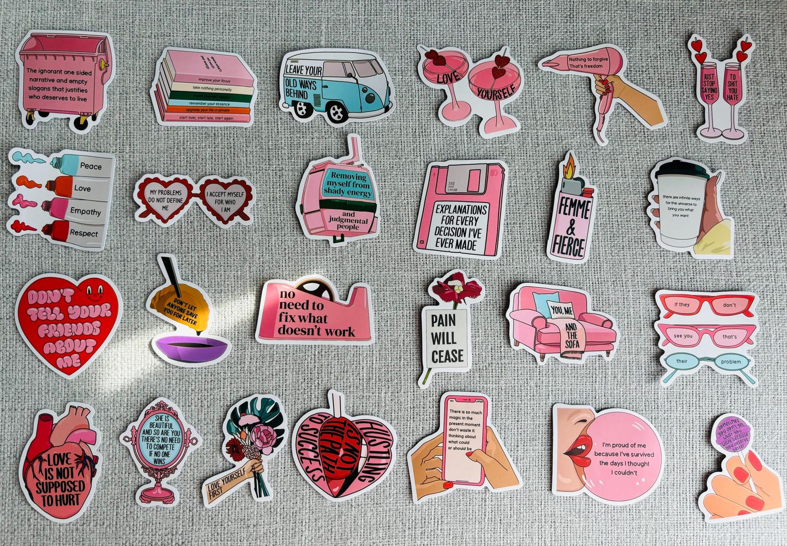 Motivational Affirmation Quote Sticker Bundle, Pink Love Myself Sticker ...