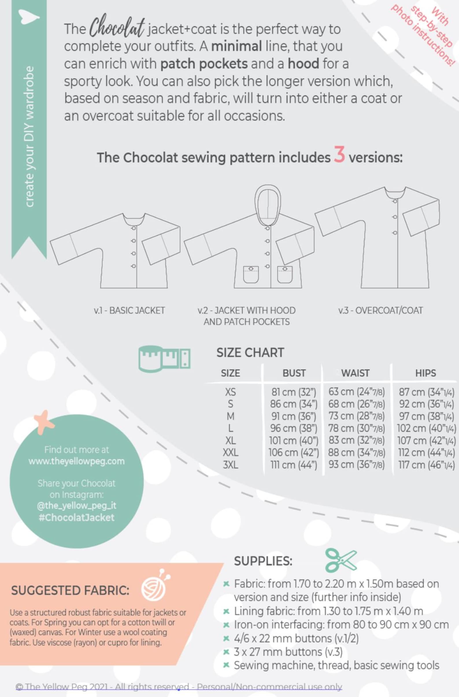 Pdf Sewing Pattern - Jacket + Coat + Overcoat Pattern - Multi-size ...