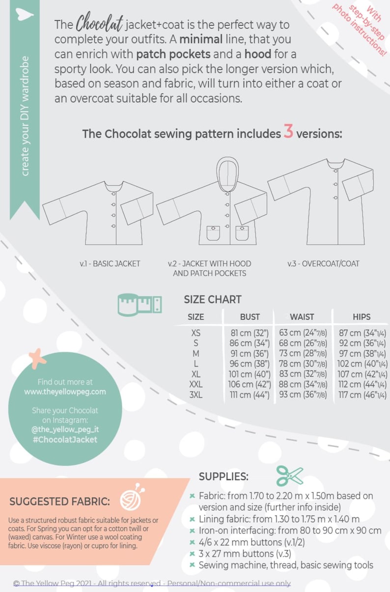 Pdf Sewing Pattern - Jacket + Coat + Overcoat Pattern - Multi-size ...