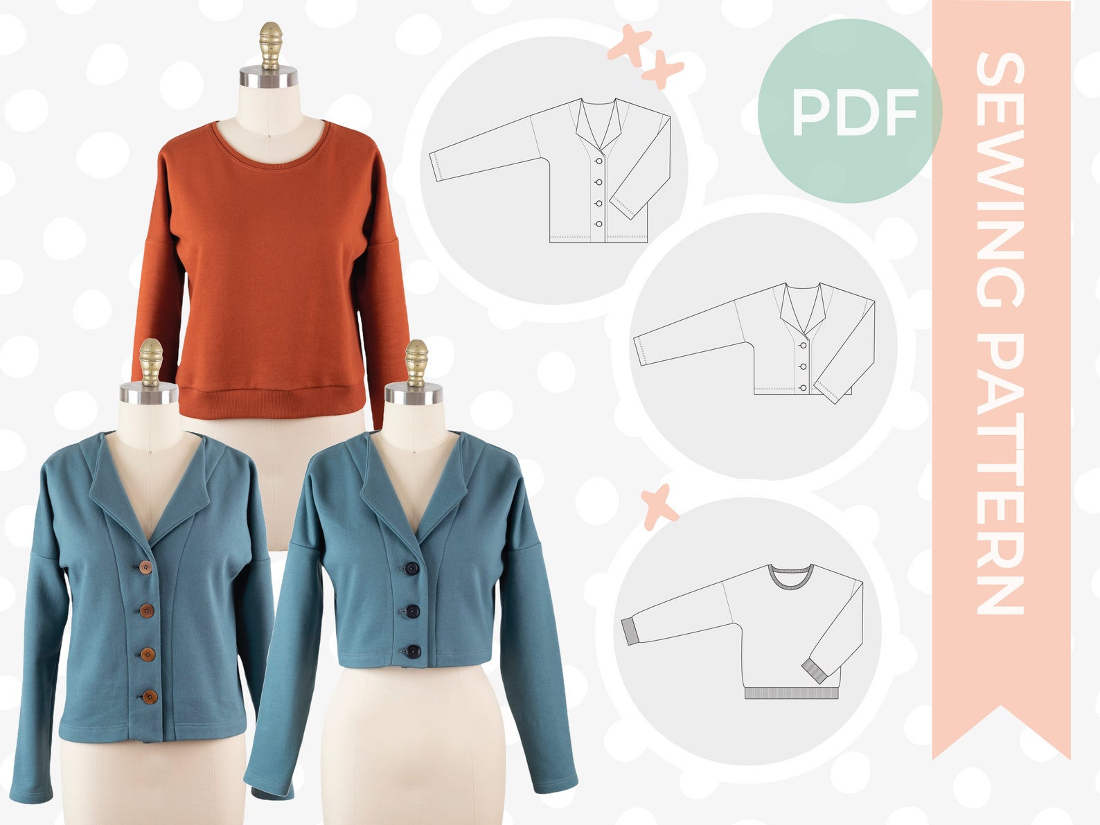Sweatshirt Cardigan Sewing Pattern PDF Size XS-4XL - Sweat Cardigan ...