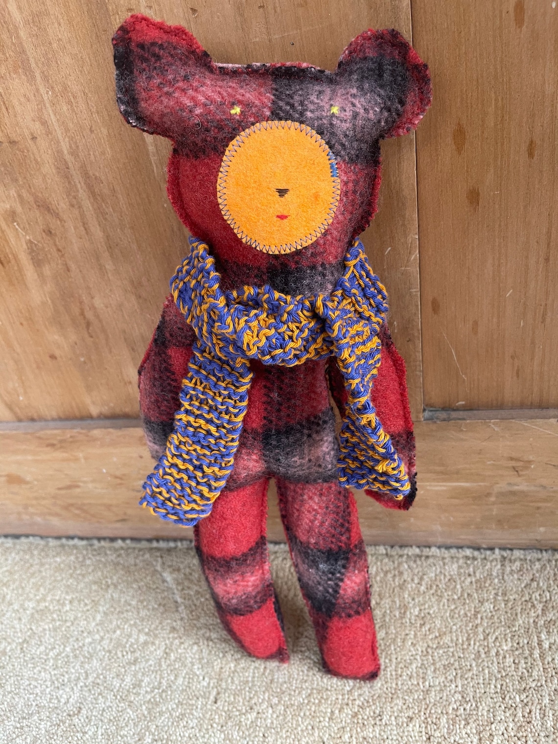 Teddy Bear, Vintage Wool Blanket Fabric Handmade Soft Toy, Animal ...