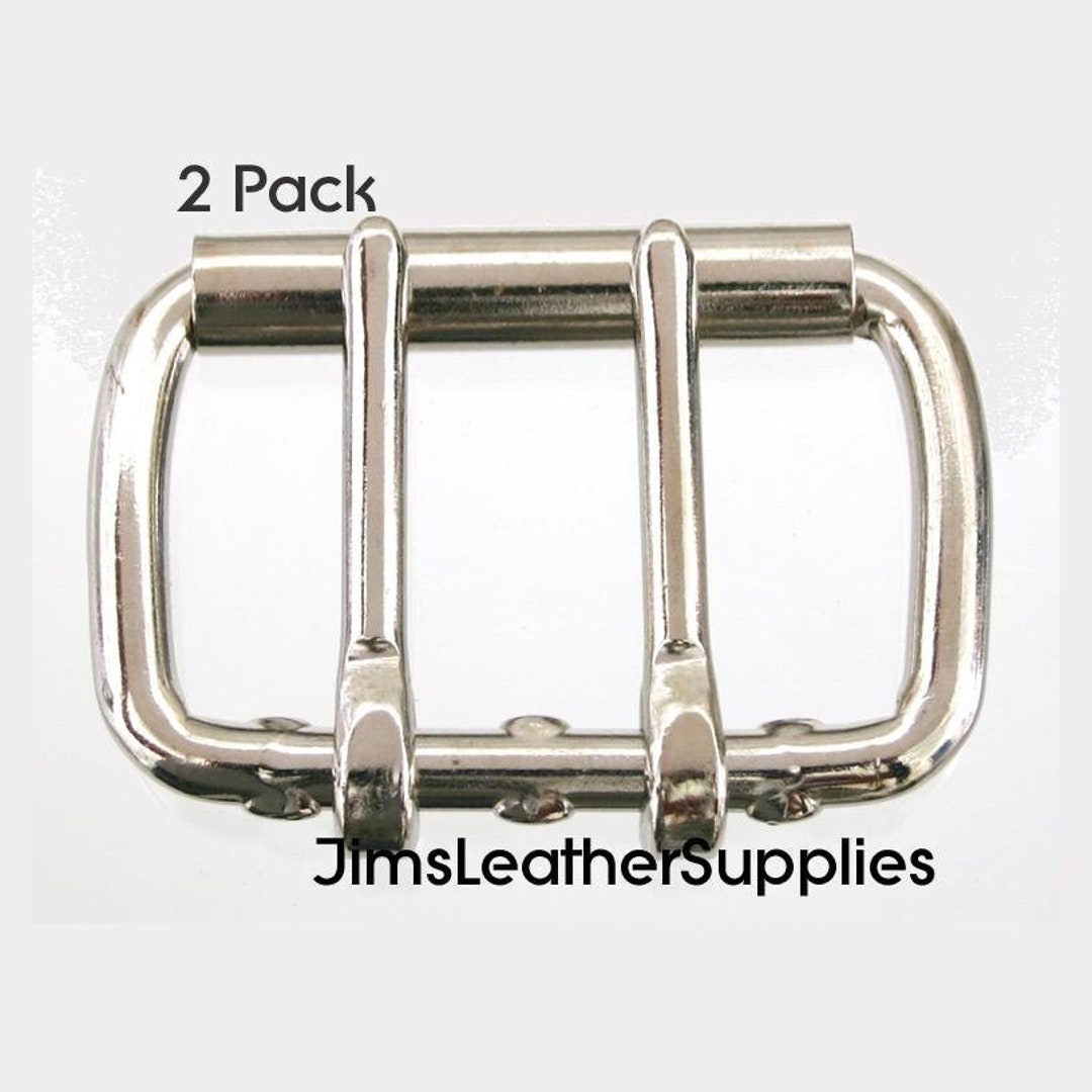 2" 2-pack Two Pronged Roller Buckle - Heavy Duty Nickel Plated Steel ...