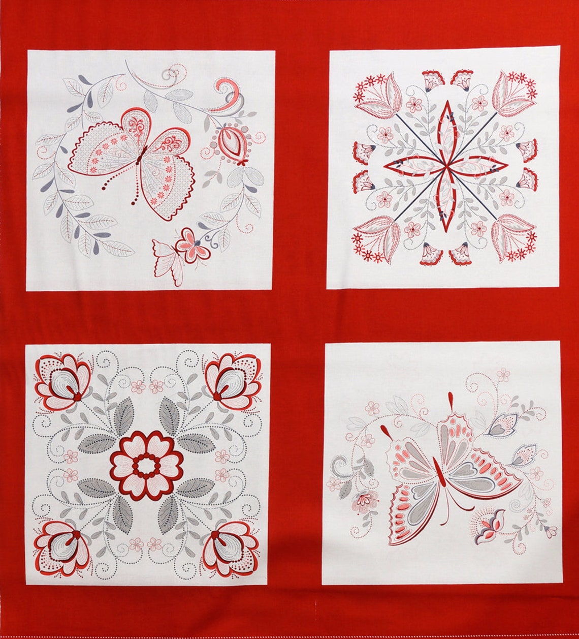 Scarlet Stitches Redwork Blocks 9 Square by Henry - Etsy