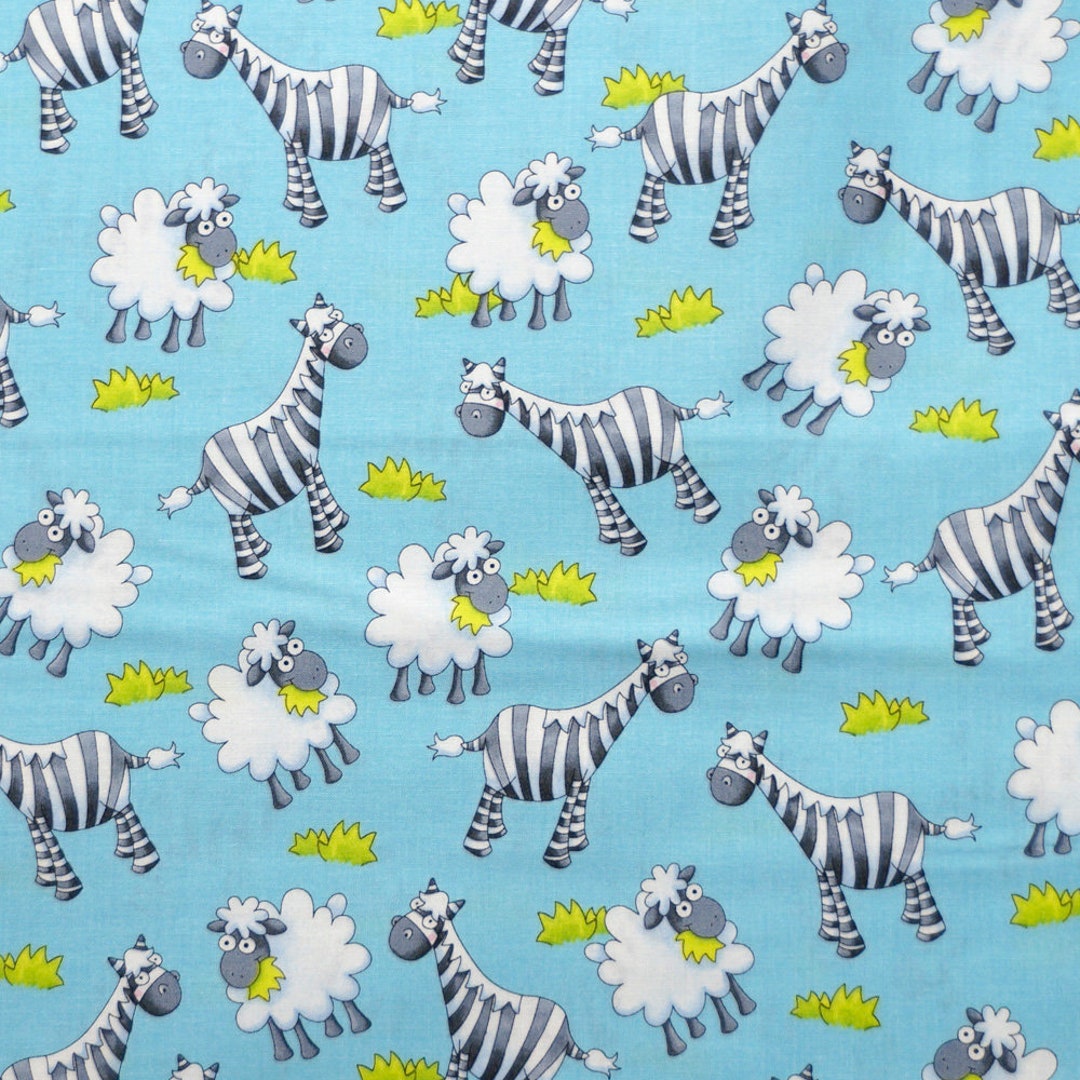 Zebra and Sheep Toss - Noah's Story by Henry Glass 100% Cotton Fabric ...