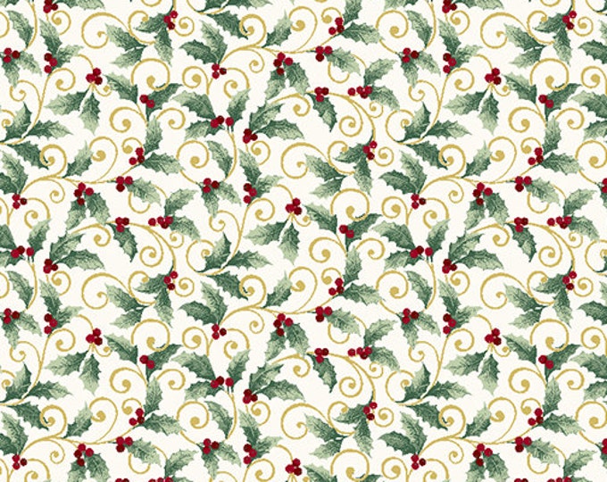 Winter Elegance Holly Scroll Natural 100% Cotton - Etsy