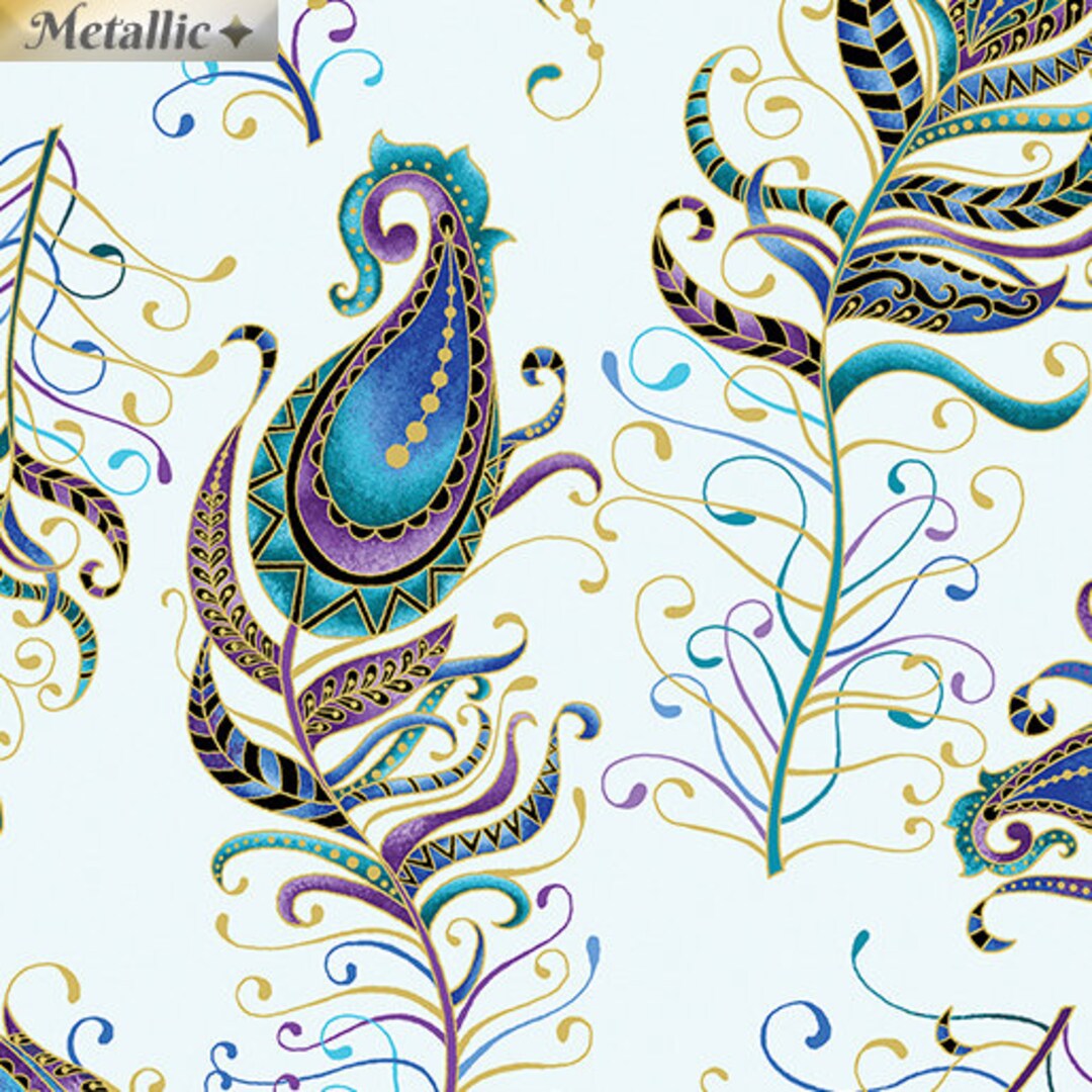 Peacock Flourish Floating Feather Lt Teal/multi - 100% Cotton - Etsy