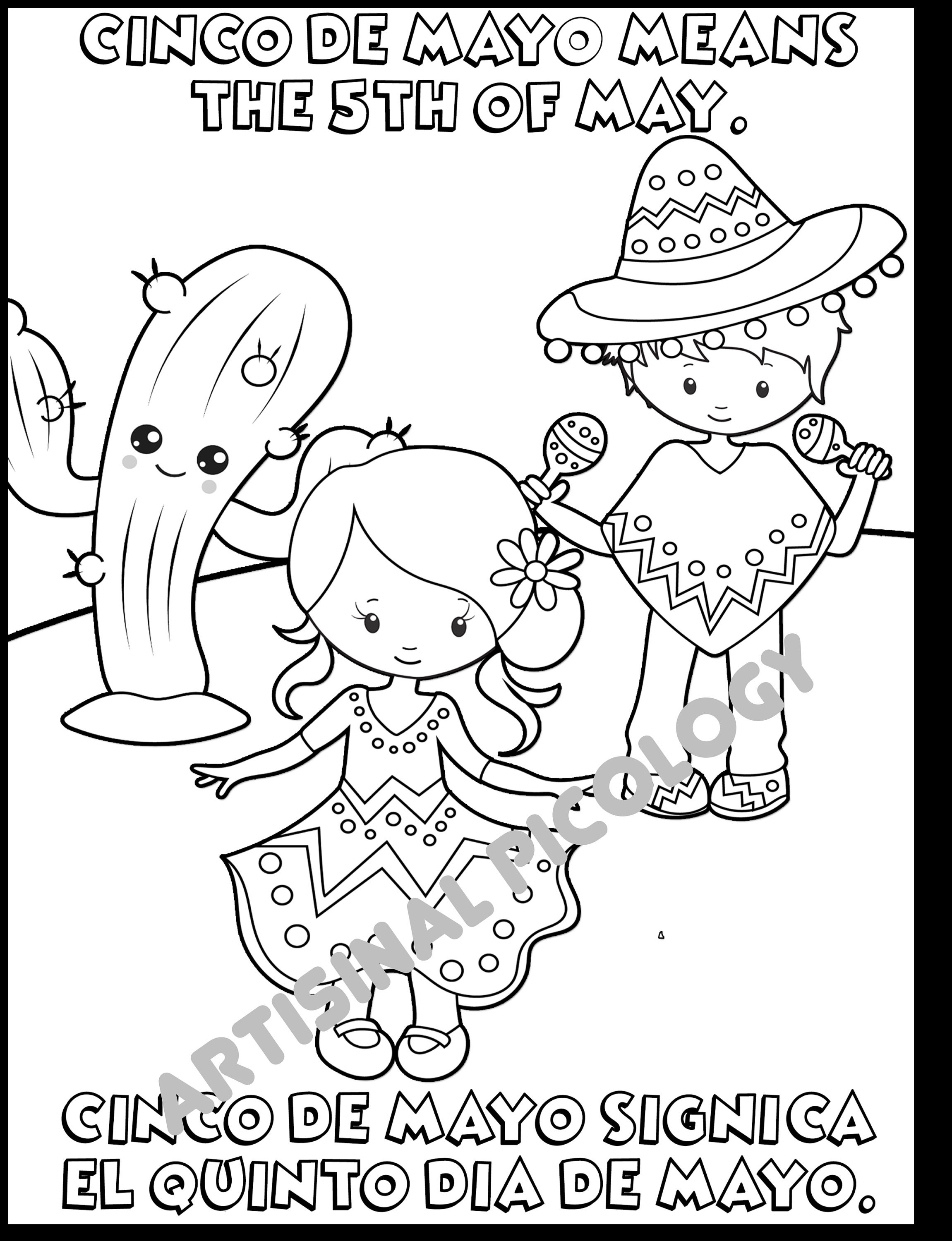 Cinco De Mayo Fiesta Fun Coloring Pages for Kids in English and Spanish ...