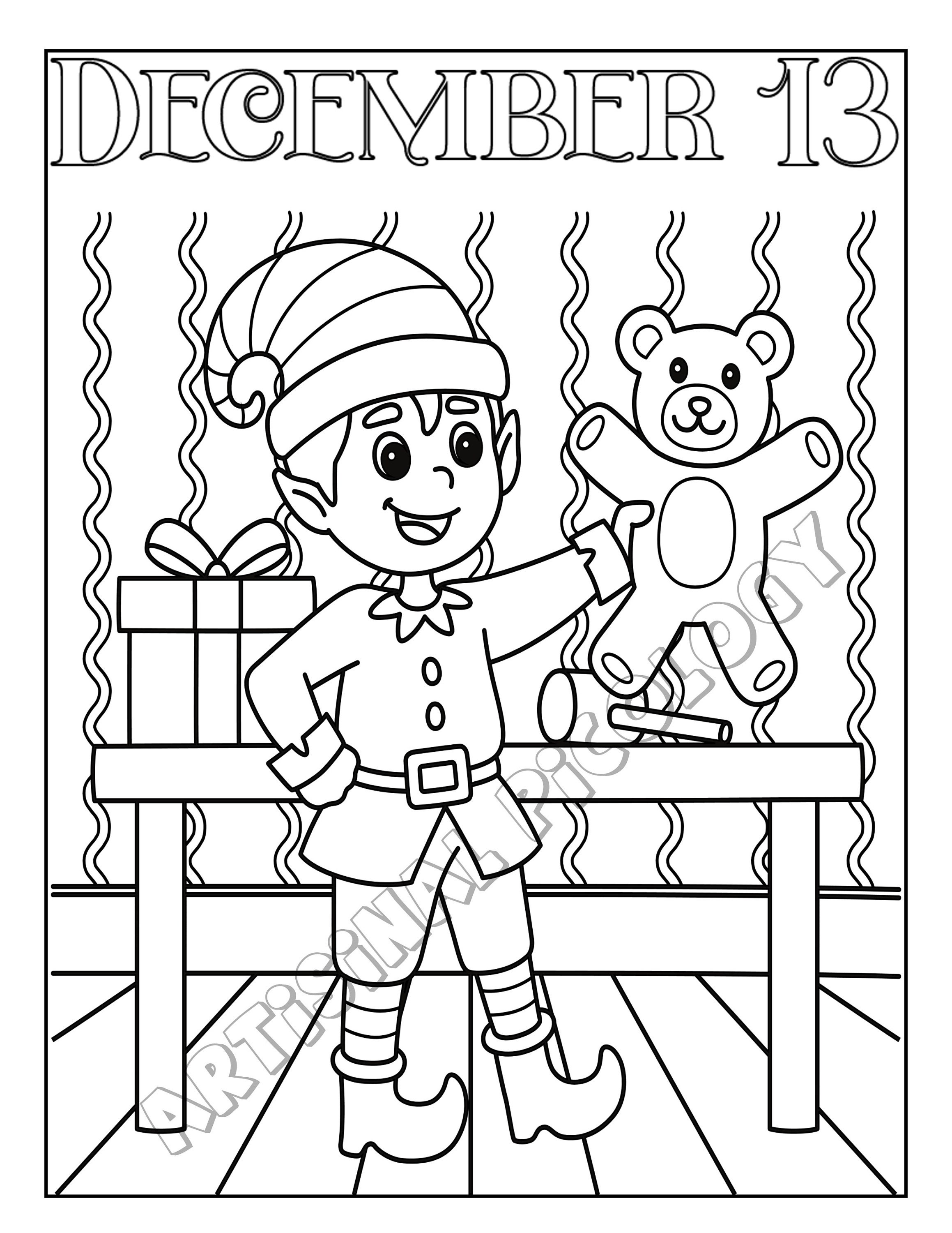 Christmas Countdown Coloring Calendar, Printable Coloring Pages, Advent ...