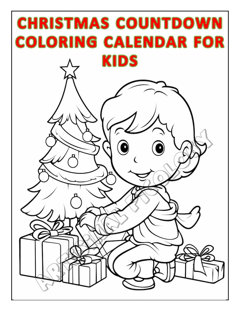 Christmas Countdown Coloring Calendar, Printable Coloring Pages, Advent ...