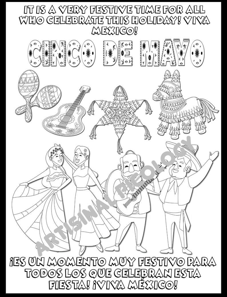 Cinco De Mayo Fiesta Fun Coloring Pages for Kids in English and Spanish ...