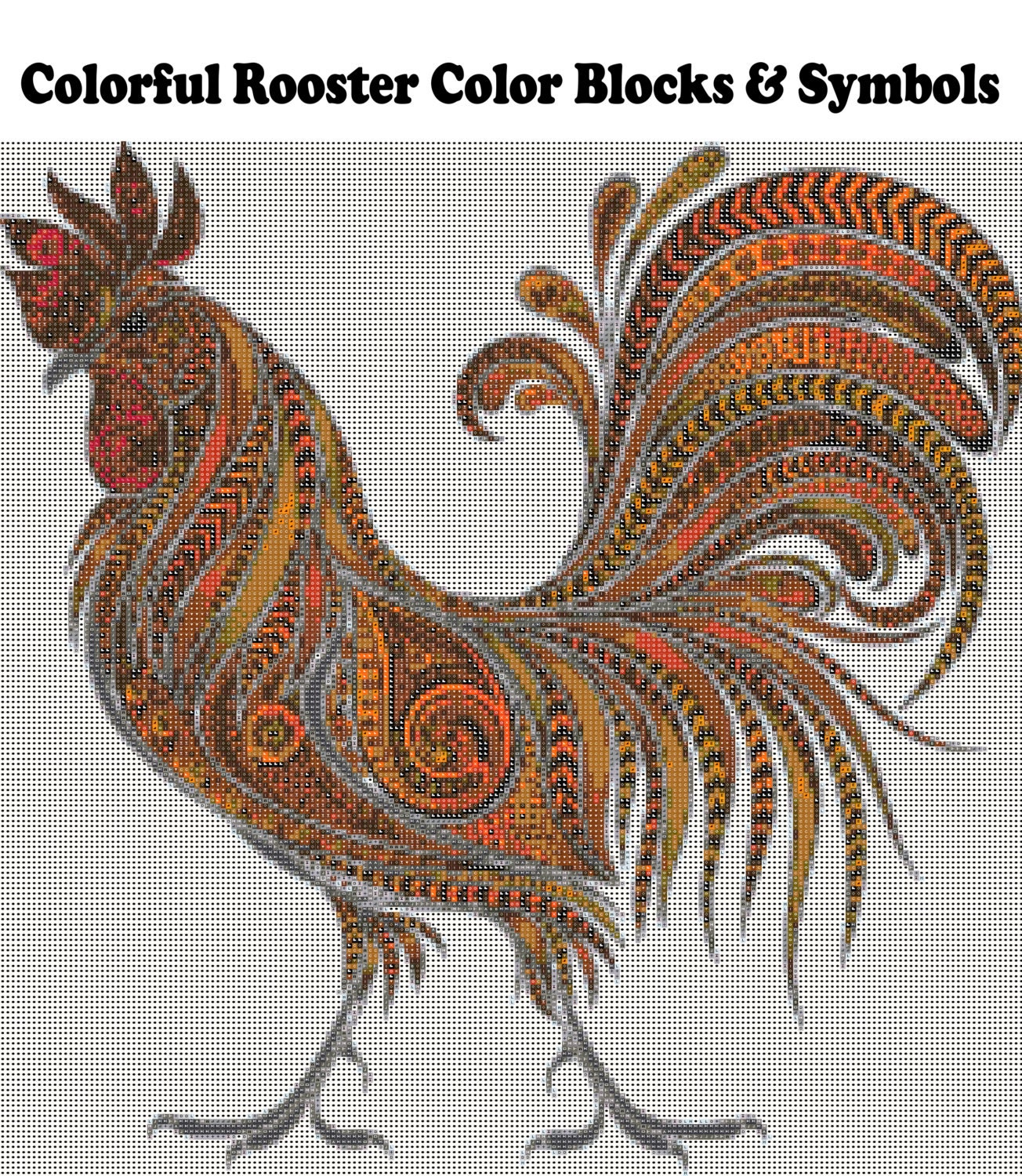 Colorful Rooster Cross Stitch Pattern, Modern Cross Stitch Pattern ...