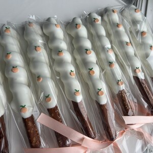 Little Peach Baby Shower Pretzels- Chocolate Covered Pretzel Rods ...