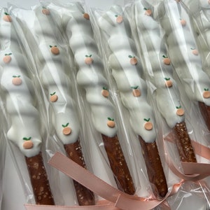 Little Peach Baby Shower Pretzels- Chocolate Covered Pretzel Rods ...