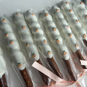 Little Peach Baby Shower Pretzels- Chocolate Covered Pretzel Rods ...