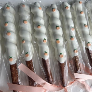Little Peach Baby Shower Pretzels- Chocolate Covered Pretzel Rods ...