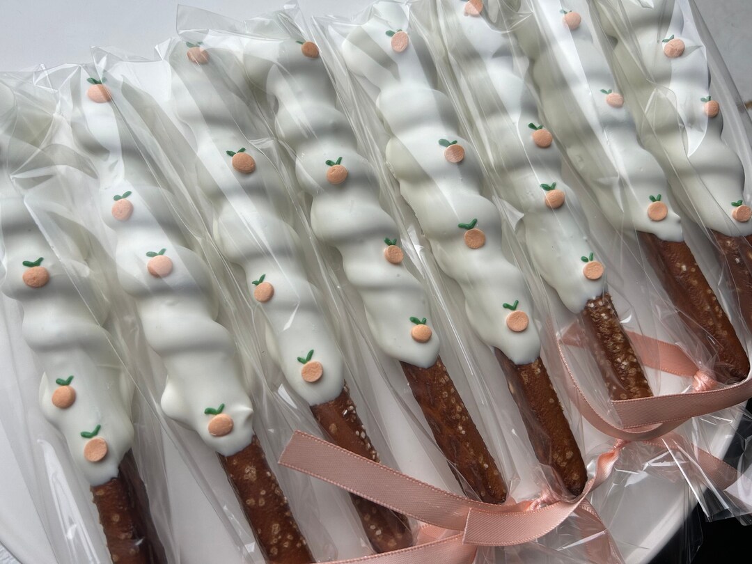 Little Peach Baby Shower Pretzels- Chocolate Covered Pretzel Rods ...