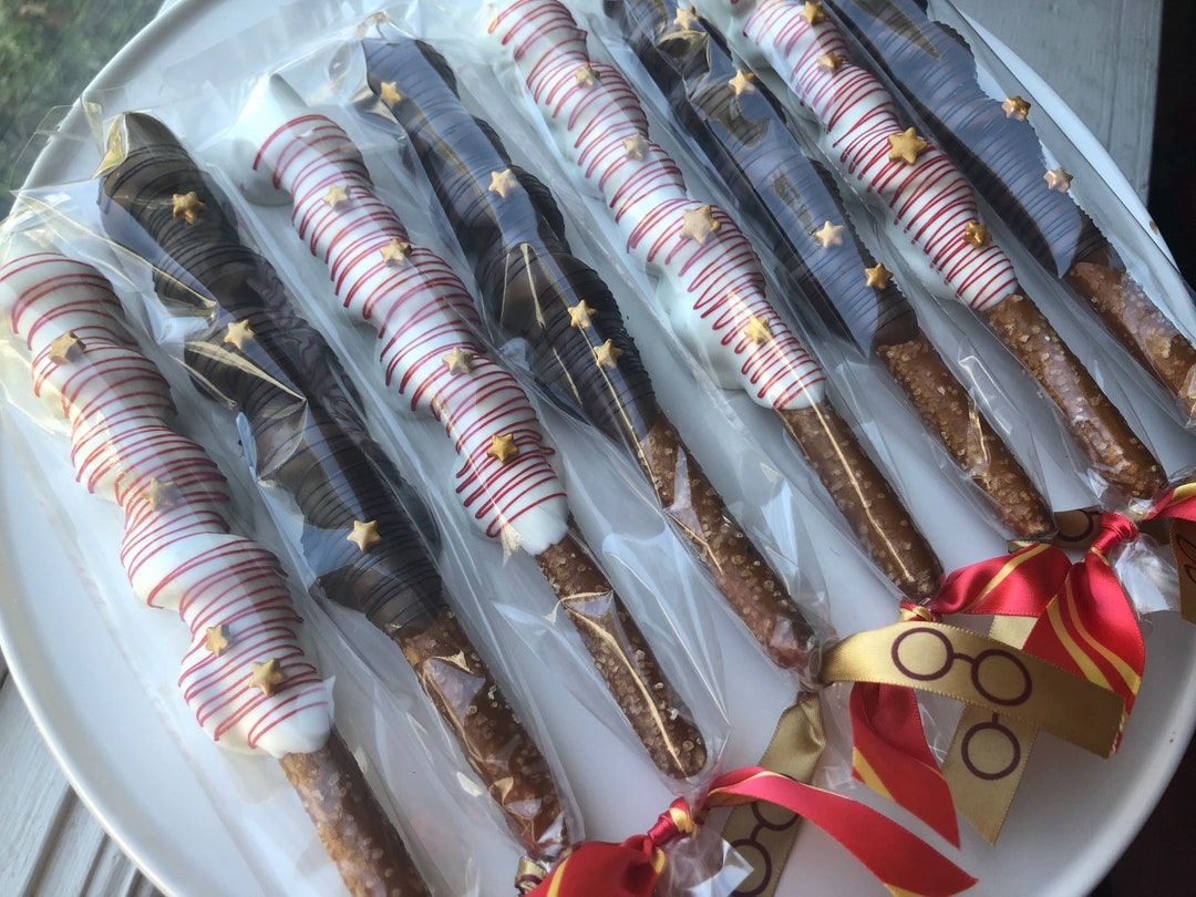 HP Wizard Themed Chocolate Caramel Pretzel Rod- Magical Party Treats ...