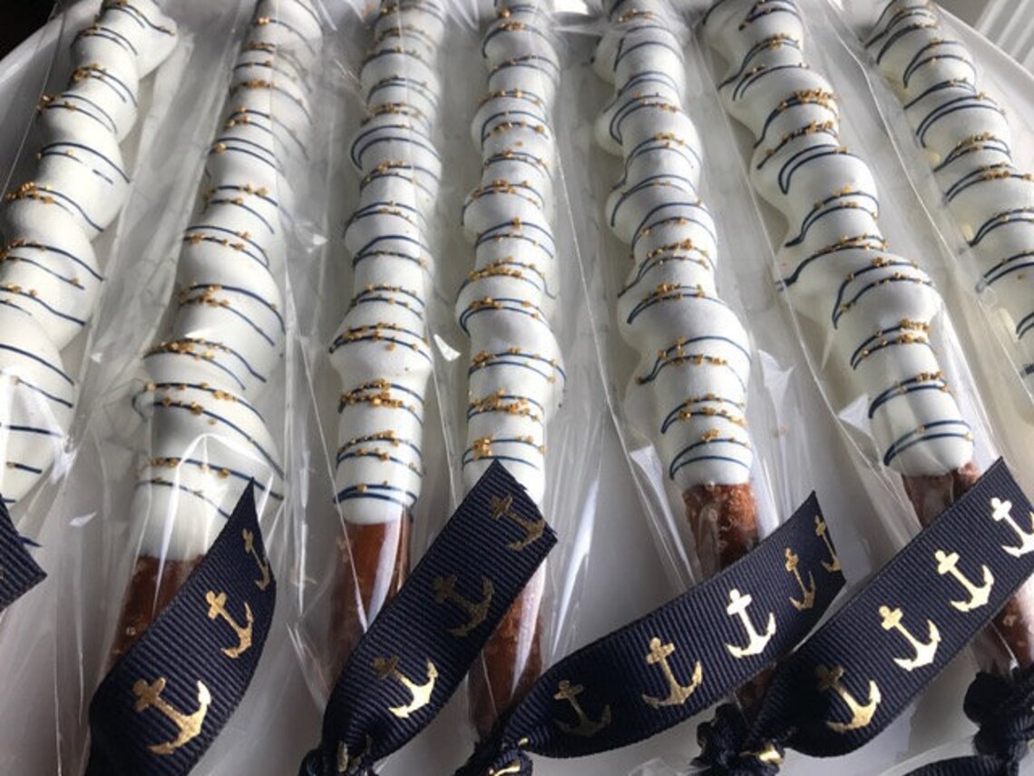 1 Dozen Nautical Chocolate Covered Pretzels, Nautical Wedding, Nautical ...