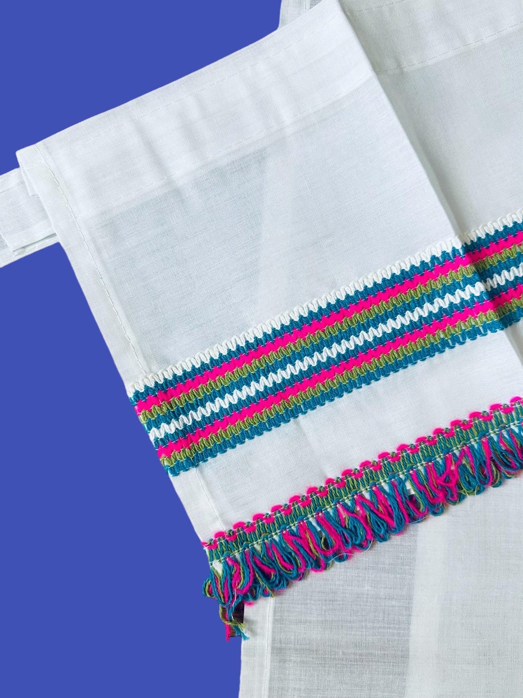 MCM Curtain Tiers and Valance Set, Ric Rac and Loop Trim, Retro Cottage ...