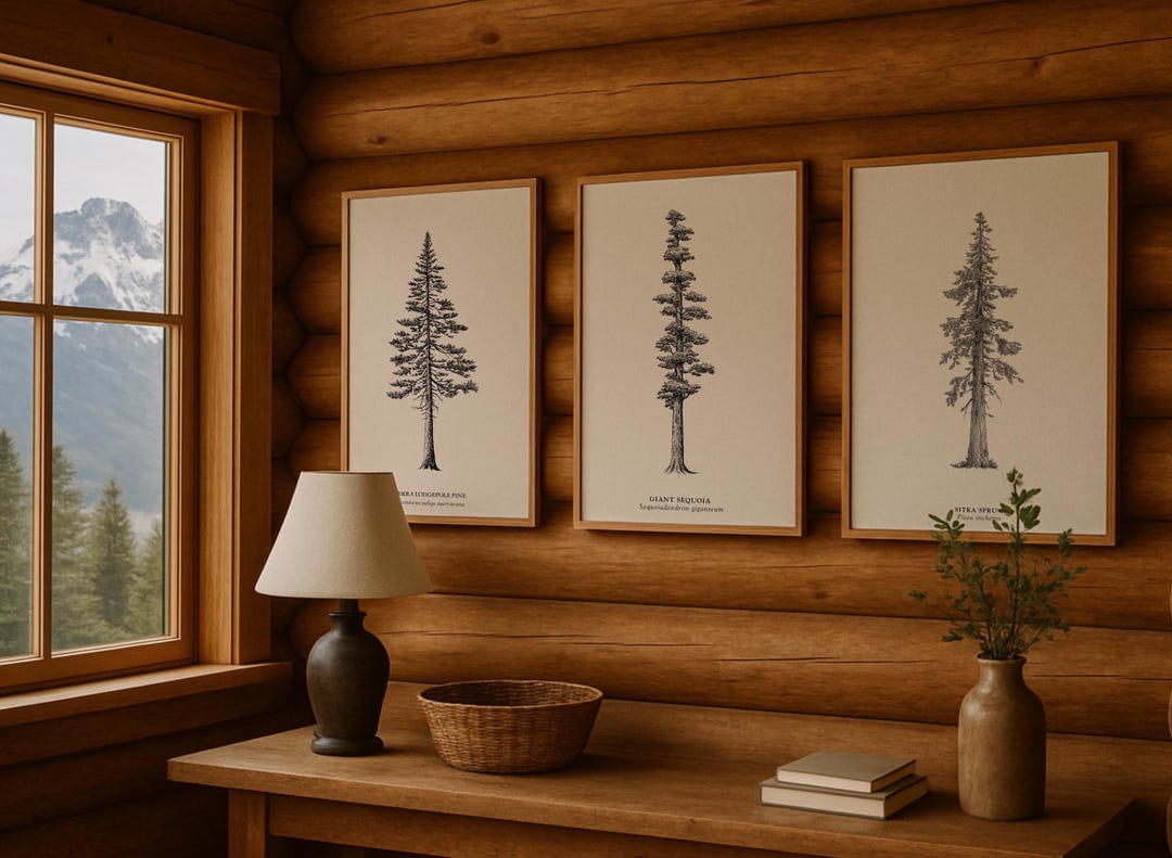 Sequoia, Pine & Spruce Tree Prints, Pacific Northwest Fine Line Tree ...