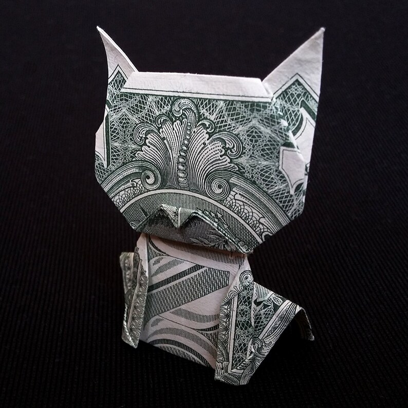 Real One Dollar Bill Origami Art Big Head CAT Charm Money | Etsy