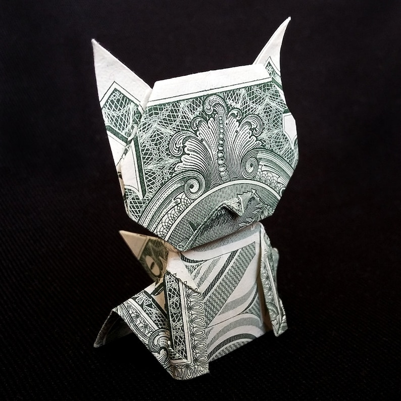 Real One Dollar Bill Origami Art Big Head CAT Charm Money | Etsy