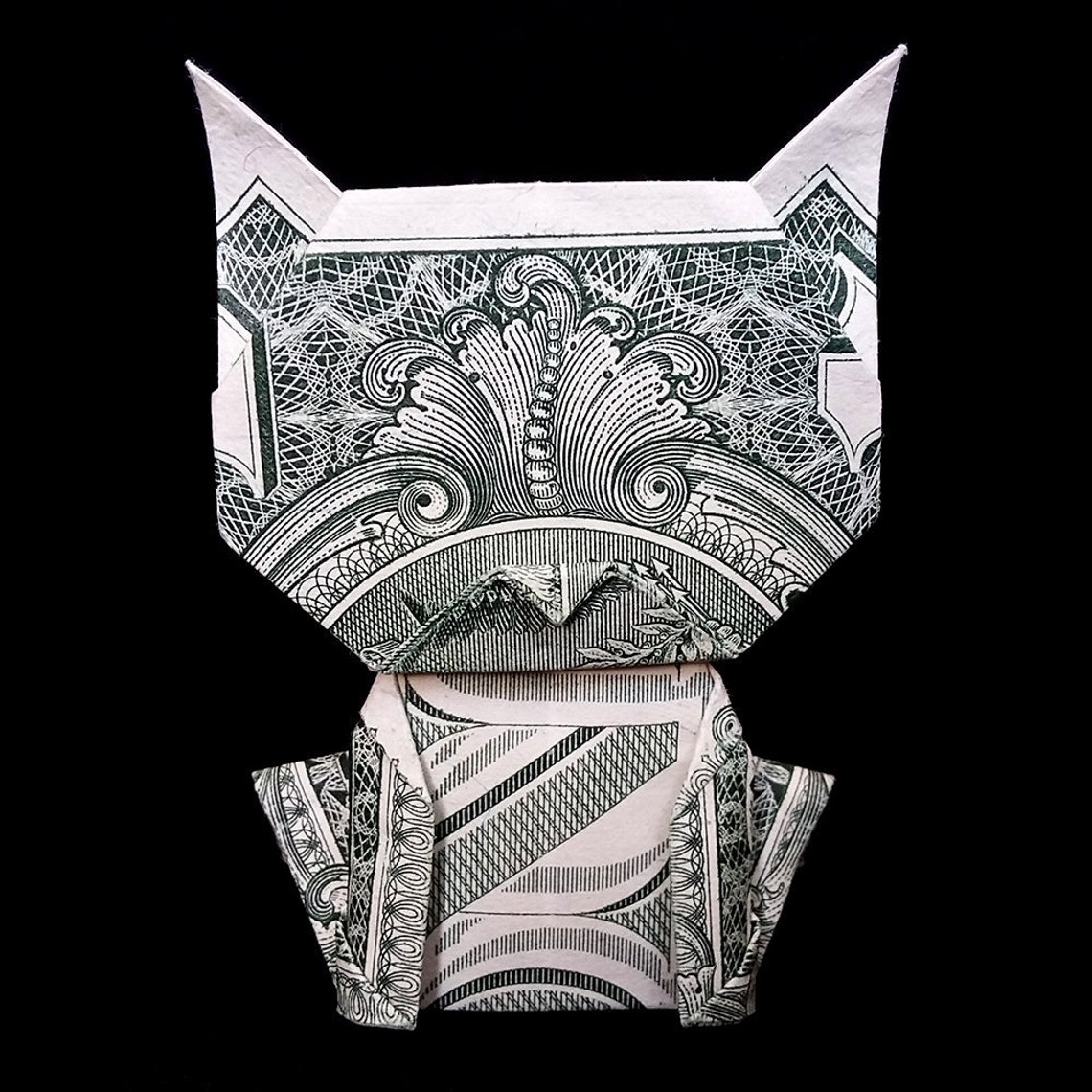 Real One Dollar Bill Origami Art Big Head CAT Charm Money | Etsy