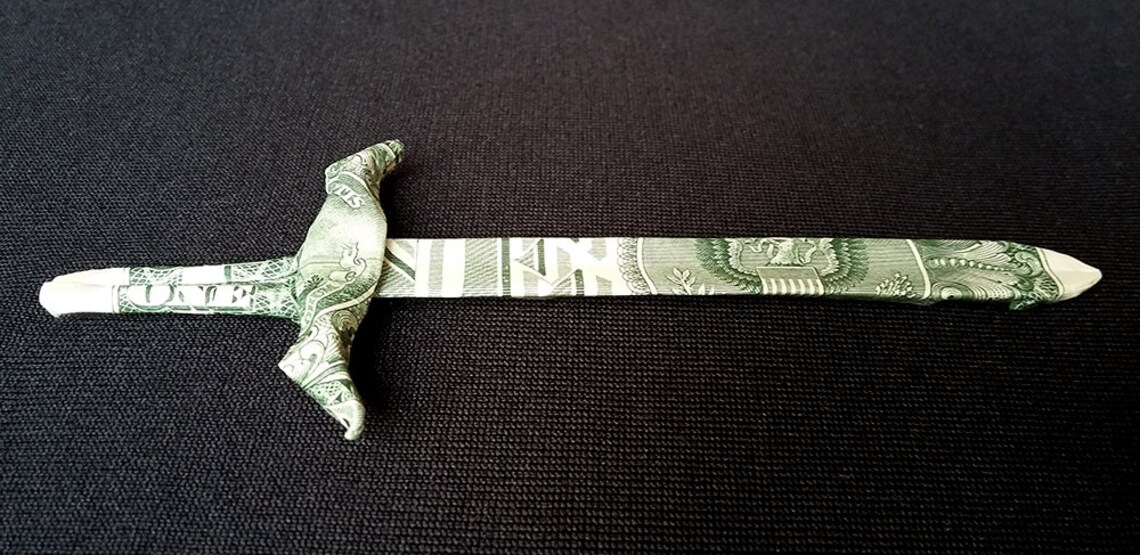 Real One Dollar Bill Origami Medieval Knightly Arming SWORD | Etsy