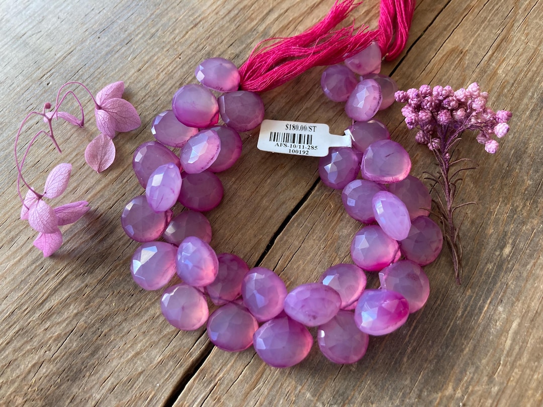Fuschia Pink Chalcedony Gemstone Faceted Large Chunky Drop Briolette ...