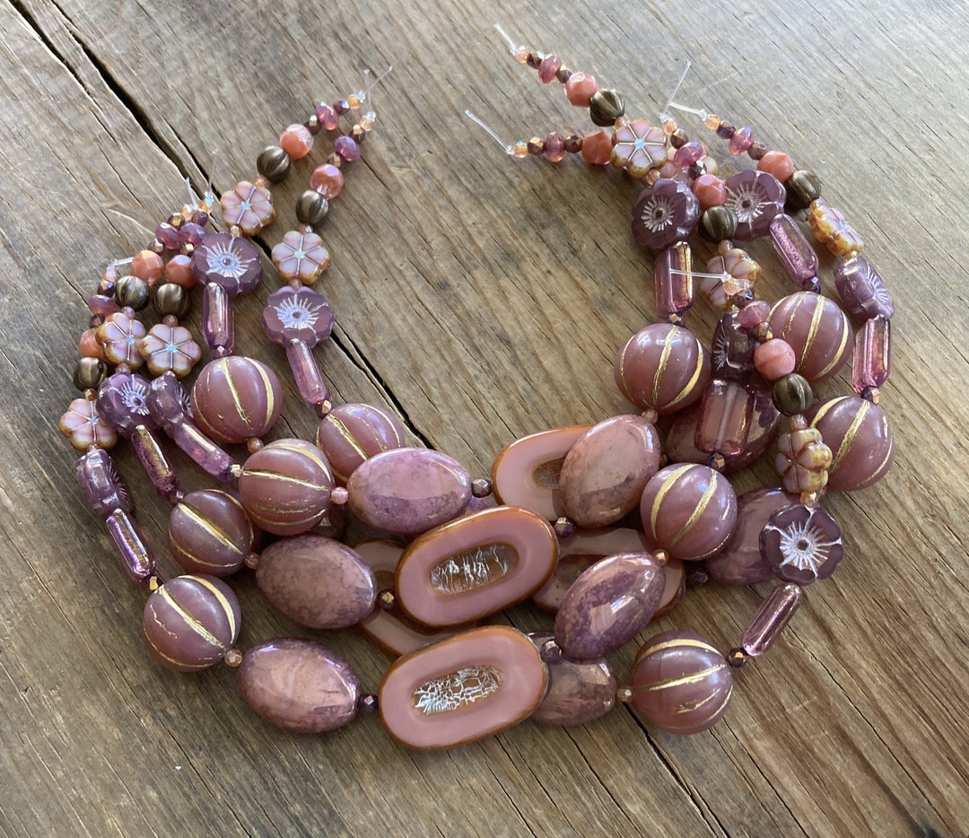 Czech Glass Bead Mix Perfectly Pink Pressed Fire Polish Etsy