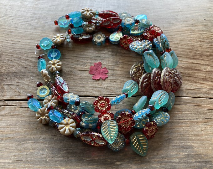 Czech Glass Bead Mix Blue Lagoon Pressed Fire Polish Table Cut 10