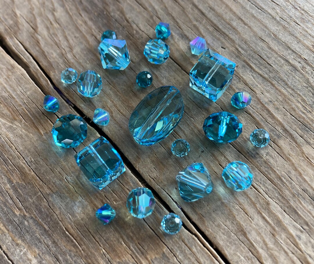 Artisan Swarovski Crystal Bead Set ~ Light Turquoise Shimmer and Blue ...