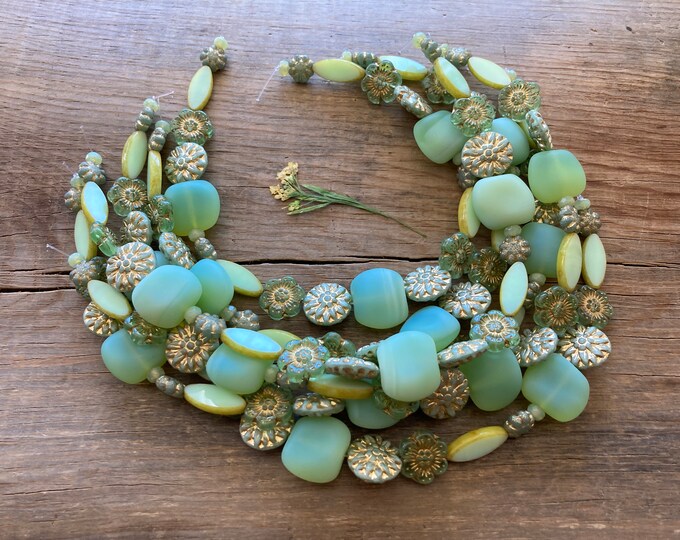 Czech Glass Bead Mix Lime Tree Pressed Fire Polish Table Cut 10